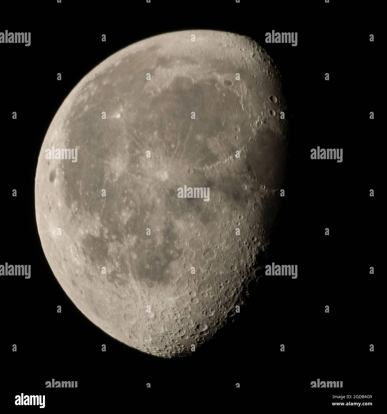 Moon surface, 70 percent Illumination of lunar disk Stock Photo - Alamy