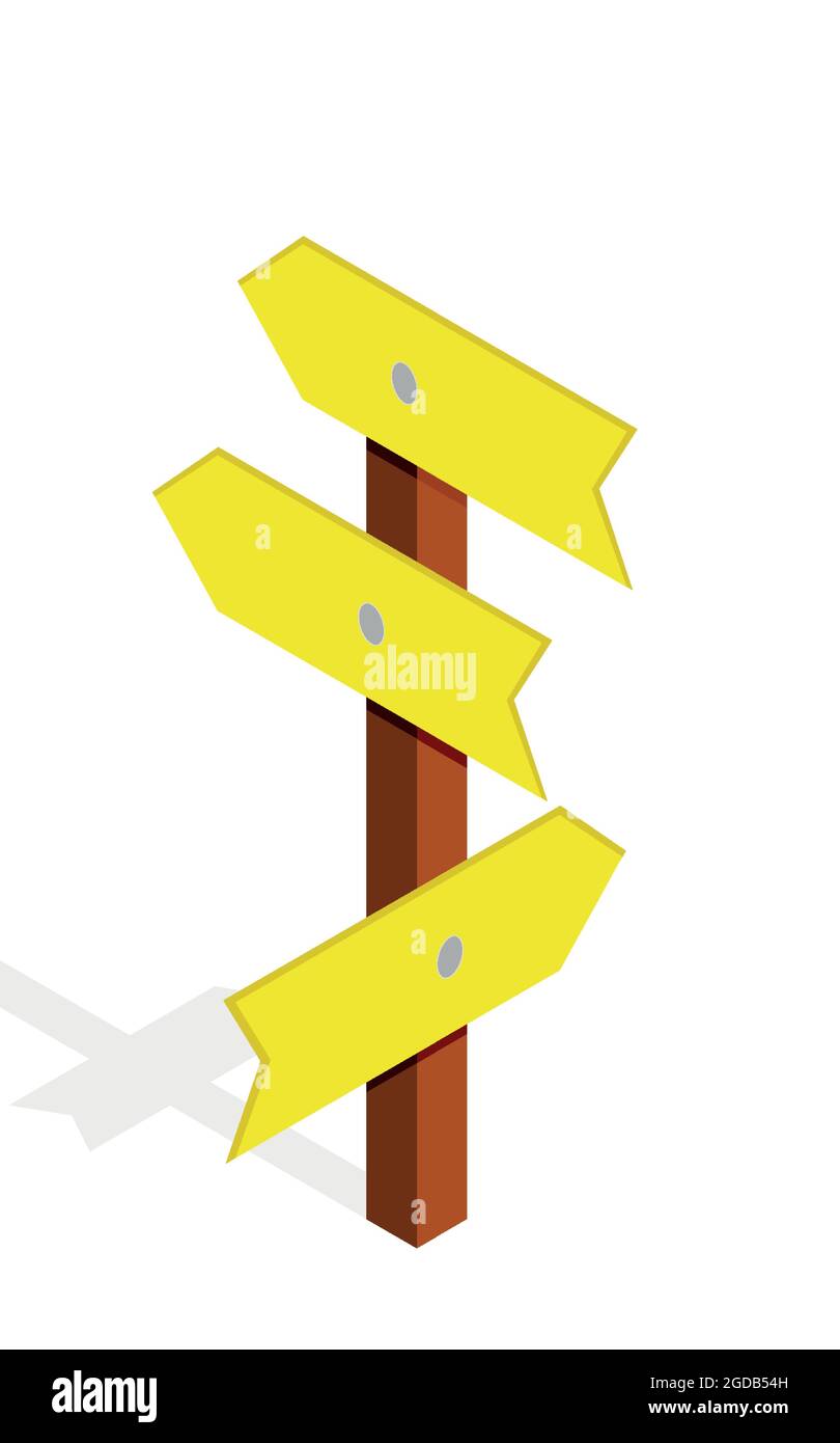 Road sign, pointer, landmark. Bright yello. Isometric Stock Vector ...