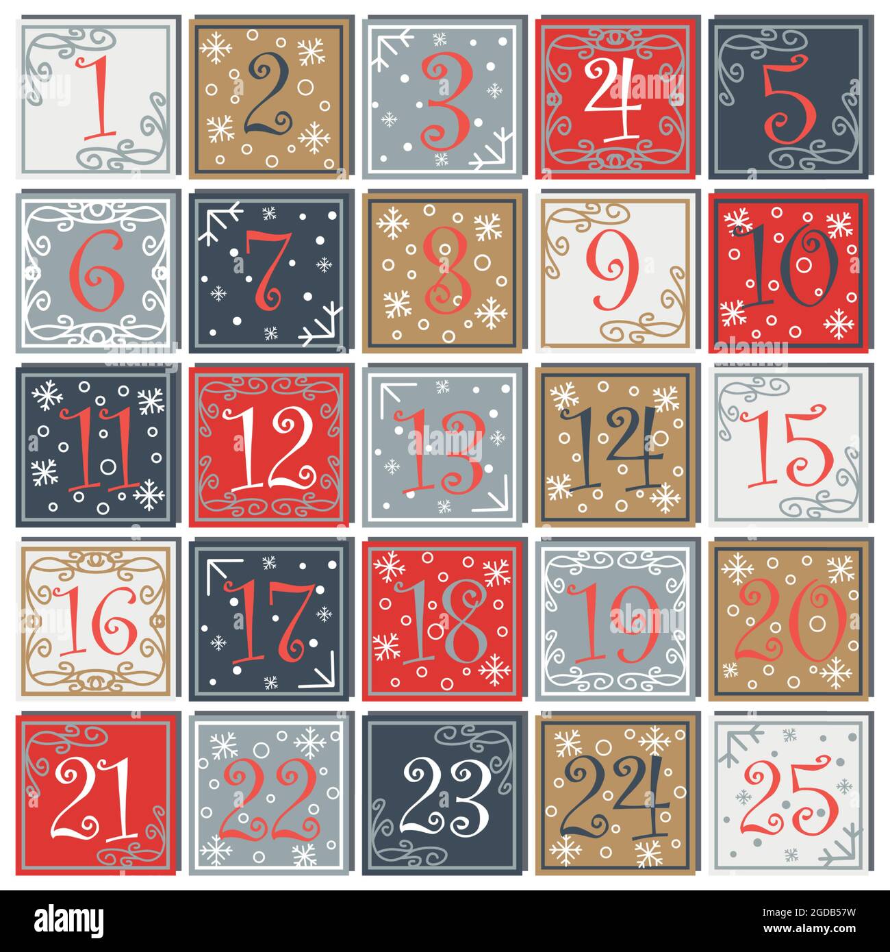 Countdown calendar to Christmas with Christmas tree, balls, mistletoe ...
