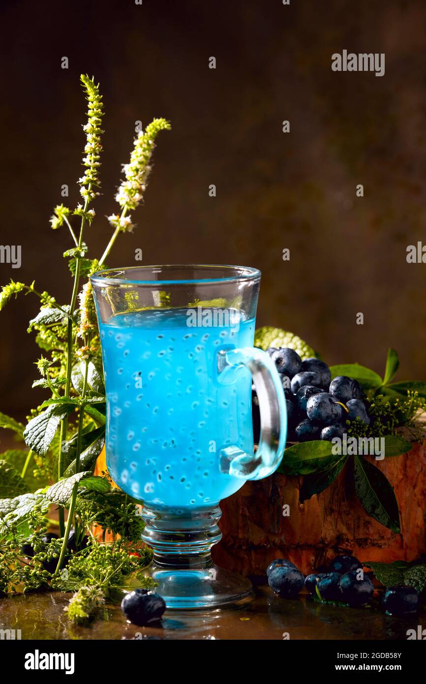 Refreshing blue drink with baslic grains Stock Photo - Alamy