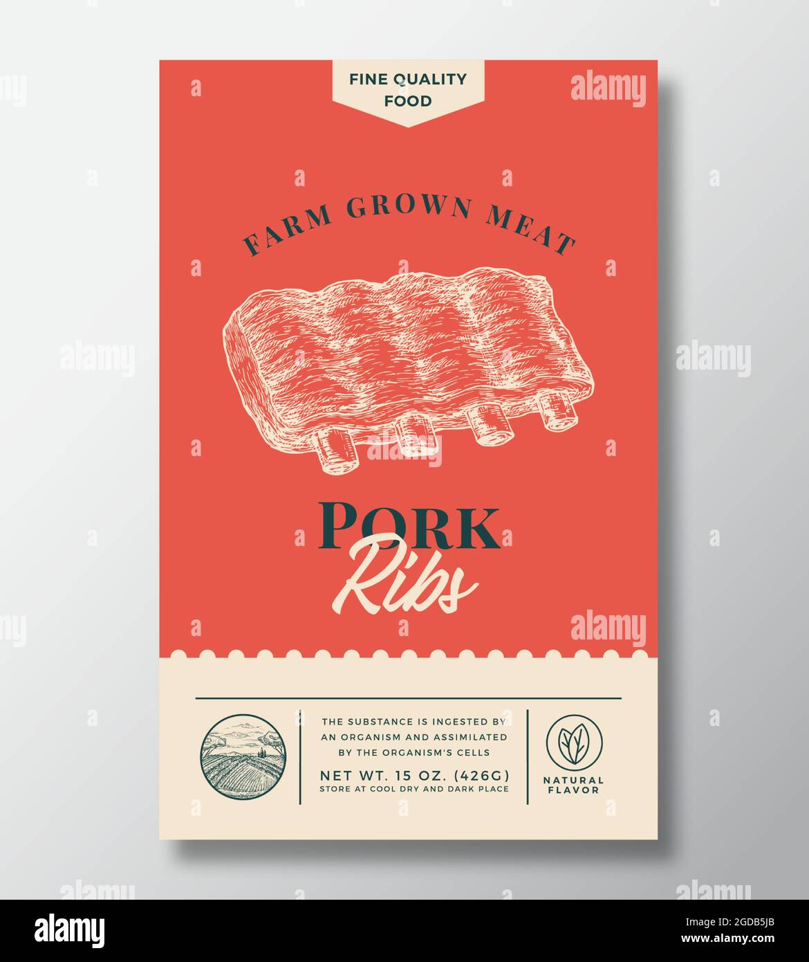 Farm Grown Meat Abstract Vector Packaging Design or Label. Modern ...