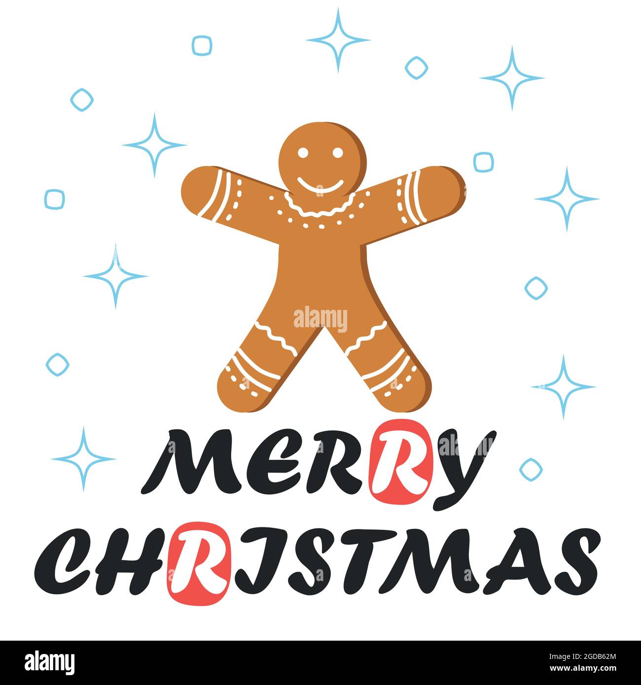 Christmas and New Year's minimal simple postcard with gingerbread man ...