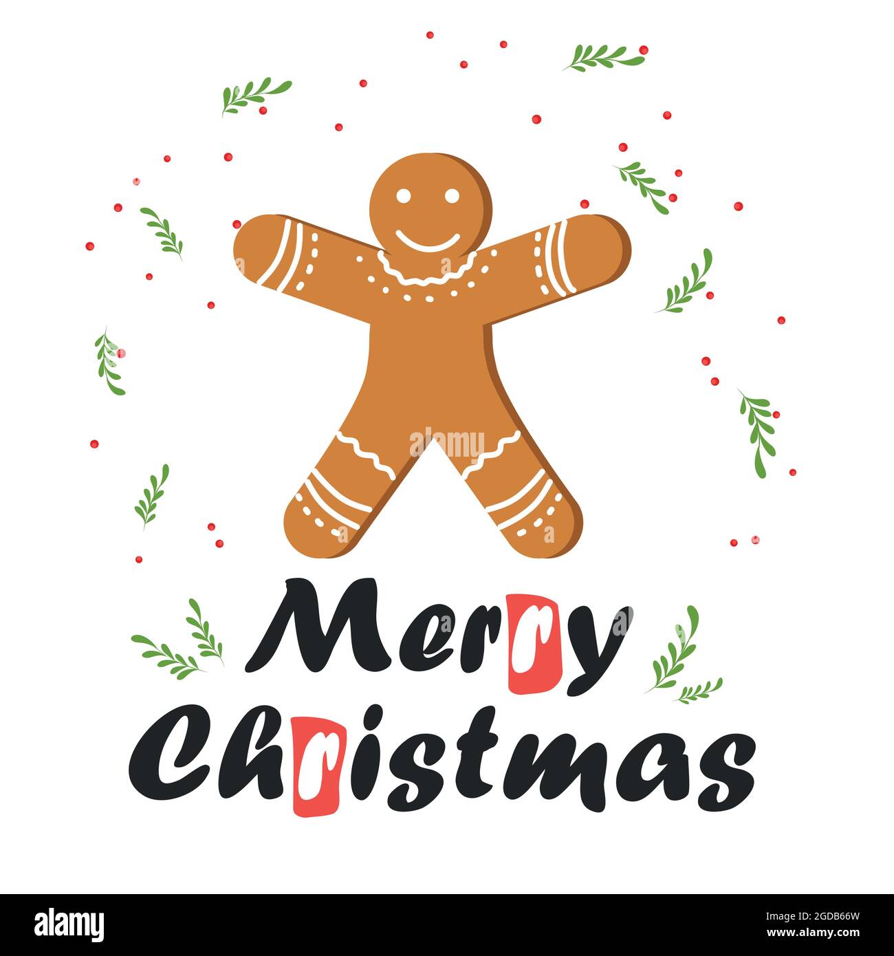 Christmas and New Year's minimal simple postcard with gingerbread man ...