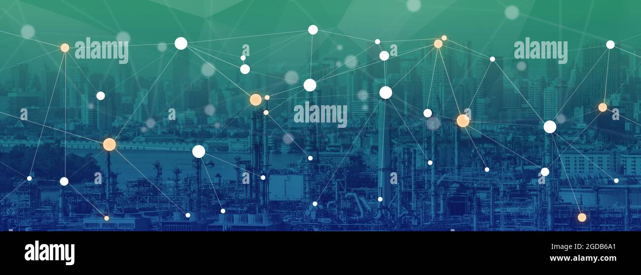 Oil refinery industry connection to people community city concept ...