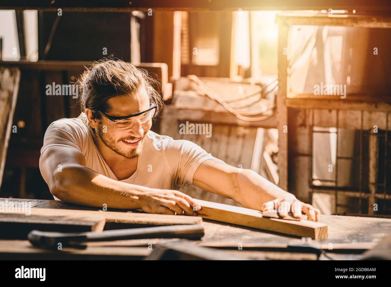 Male worker happy working. Carpenter man professional high skill people ...