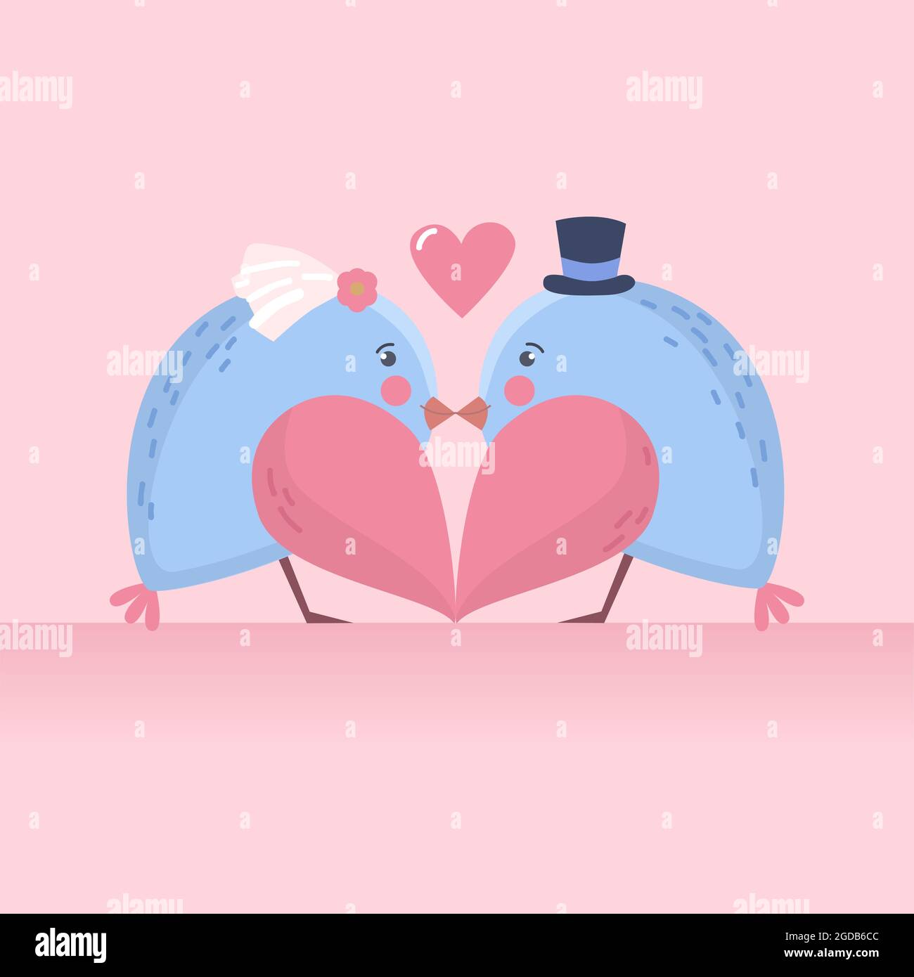 Two lovely blue birds on pink background. Boy and girl. Bride and groom ...