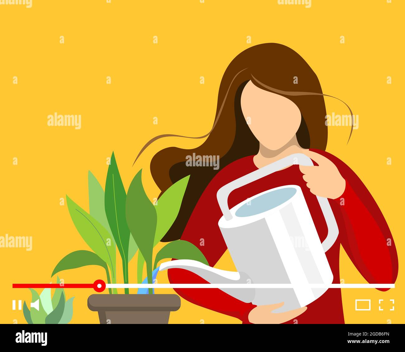 Blogger woman houseplant care on online video player interface. Female ...