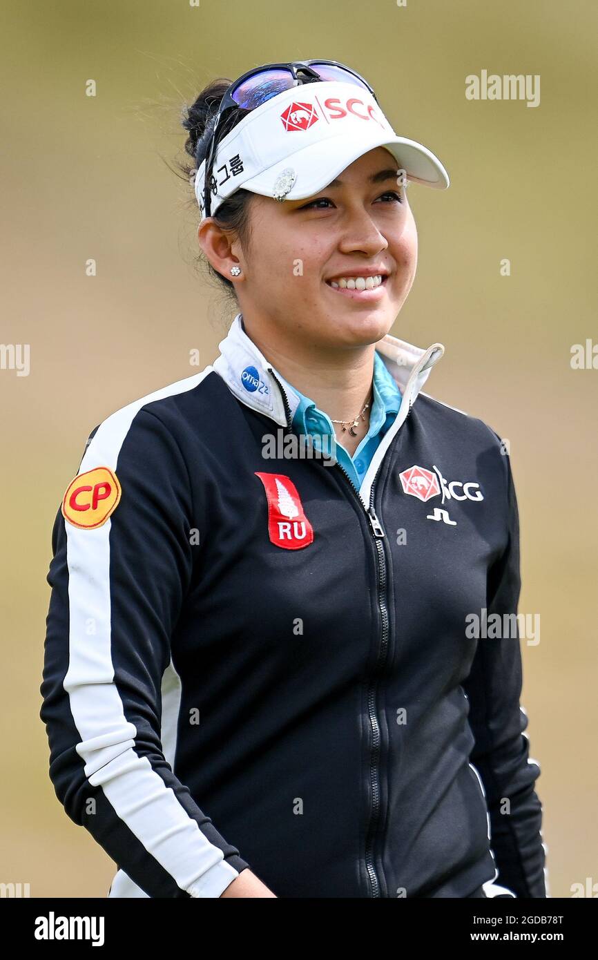 Thailand's Atthaya Thitikul smiles on the 18th green during day one of ...
