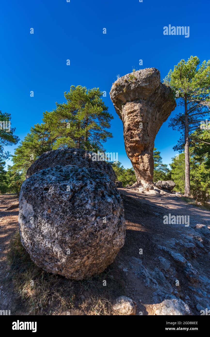 Huge boulder higher than trees in balance Stock Photo - Alamy