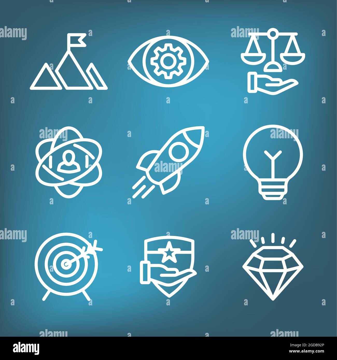 Mission Vision and Values Icon Set with rocket, ideas, & goal icons ...