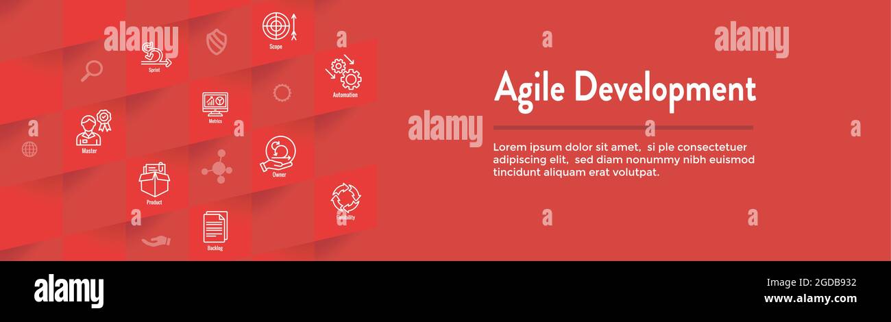 Agile Scrum Process & development icon set web header banner Stock ...