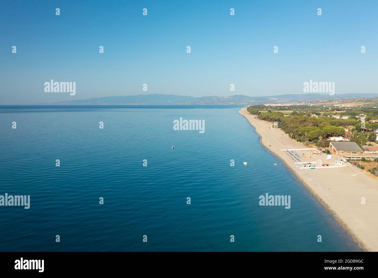 Aerial view of beautiful sea and beach at sunny day, seascape and hill ...