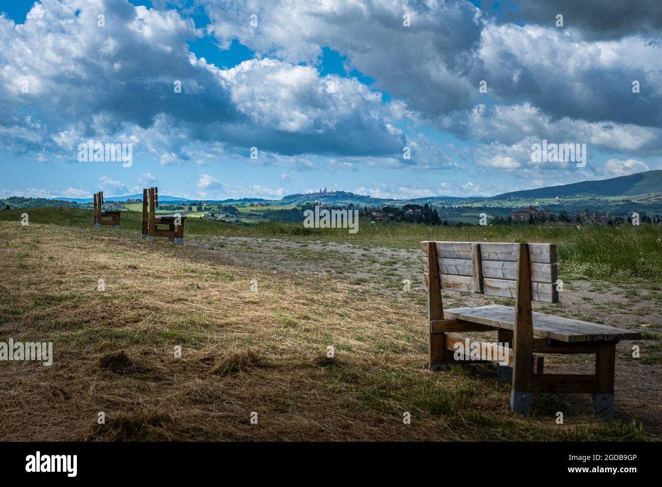 Trekking in Certaldo, anoramic view from the sitting benches. Canonica ...