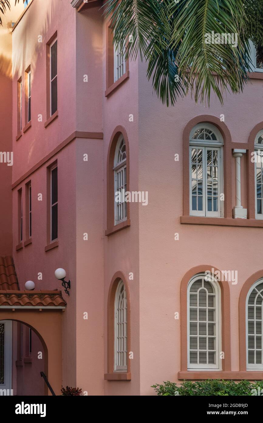 Detail of pink mediterranean style building Stock Photo - Alamy