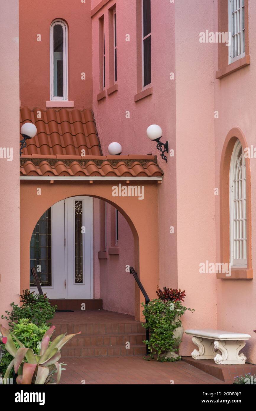 Detail of pink mediterranean style building Stock Photo - Alamy