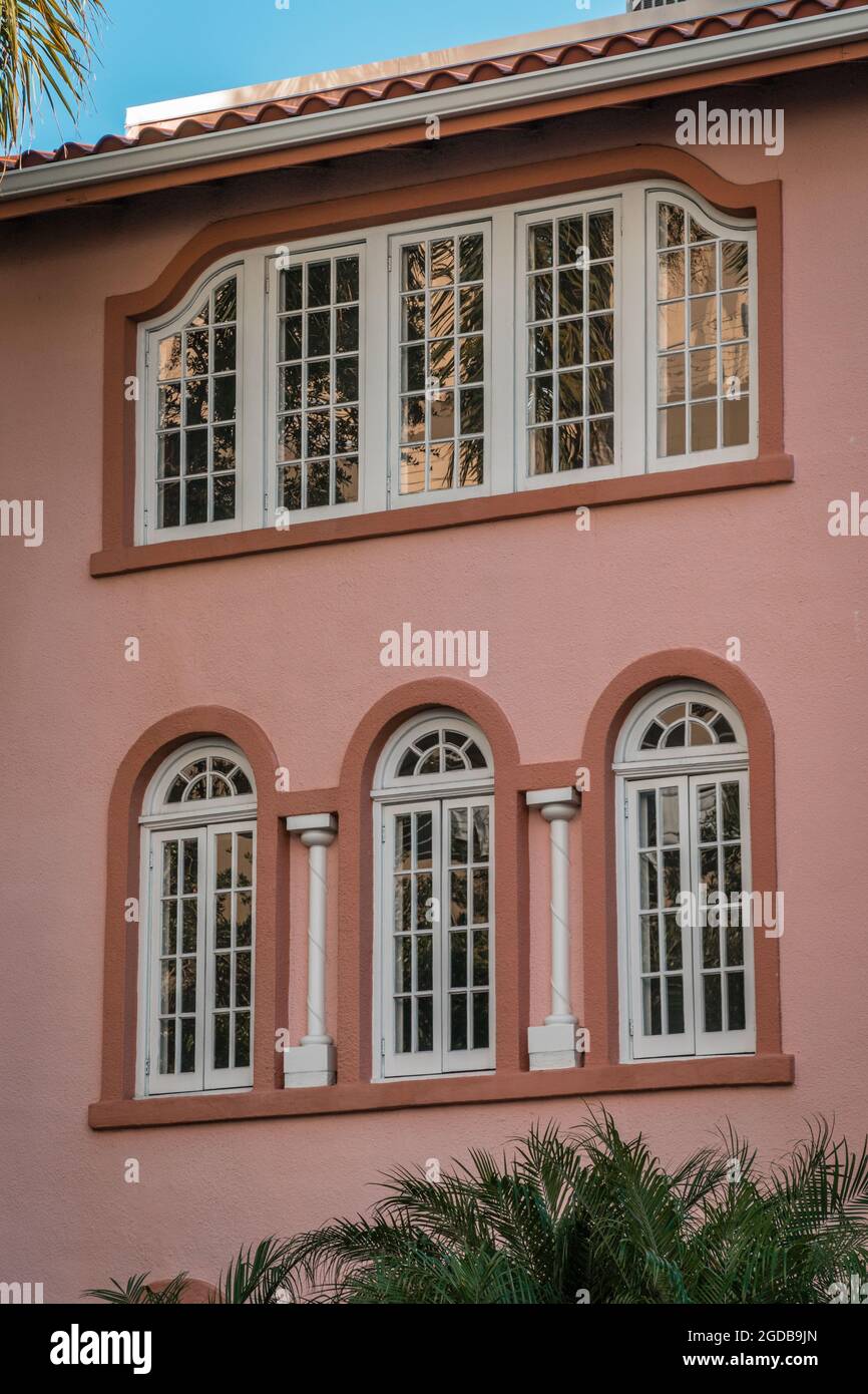 Detail of pink mediterranean style building Stock Photo - Alamy