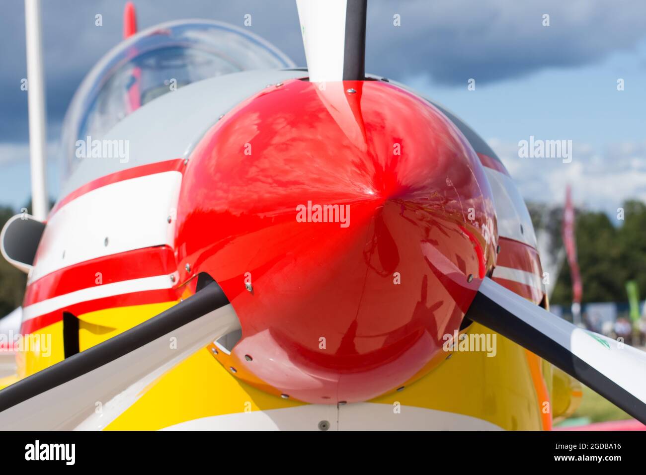 Turbo-jet engine red screw of a close-up of a light-engine aircraft ...