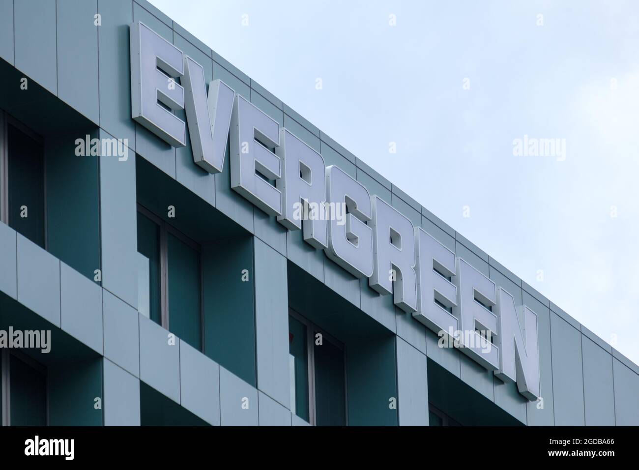 Taipei, Taiwan. 12th Aug, 2021. The logo of Evergreen Marine ...
