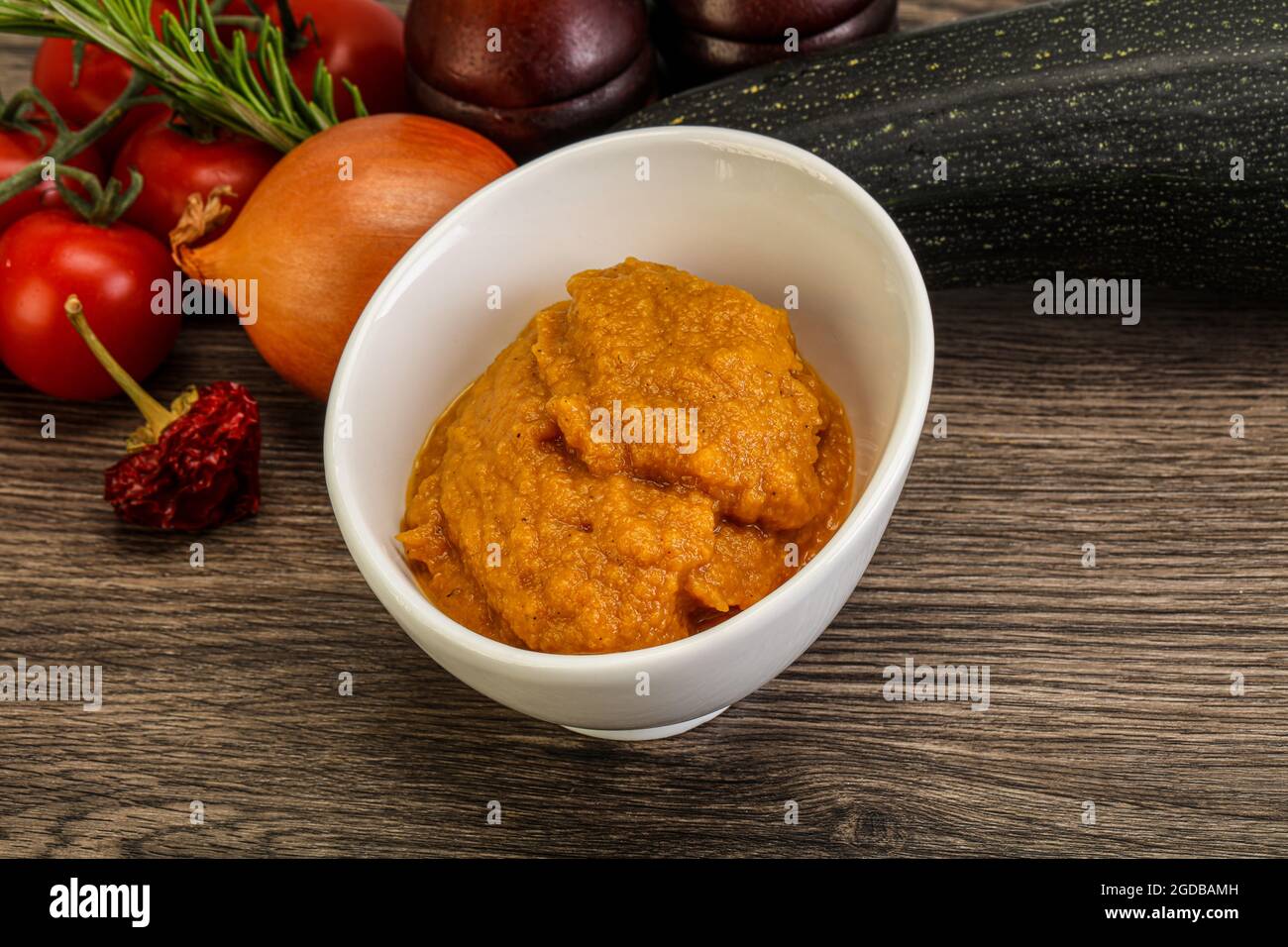 Vegetarian cuisine - Zucchini puree with herbs and spices Stock Photo ...