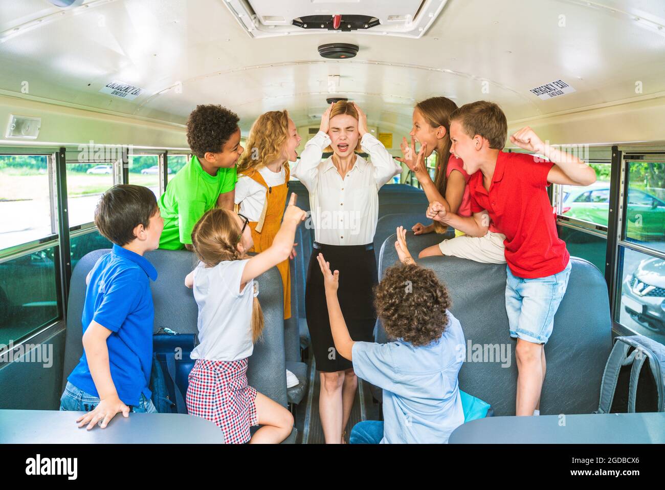 School Bus Interior With Kids