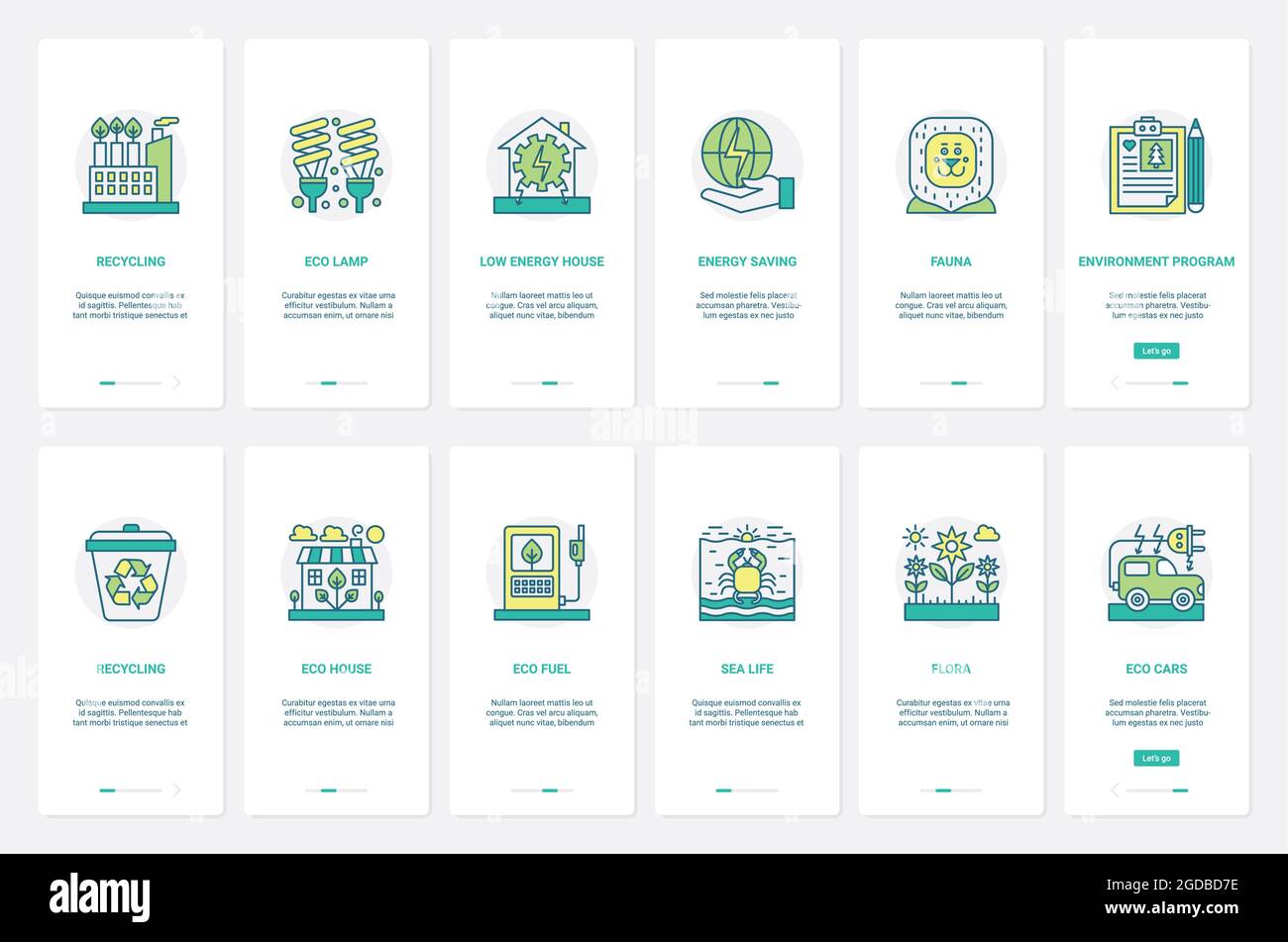 Eco energy, environmental protection technology vector illustration. UX, UI onboarding mobile ...