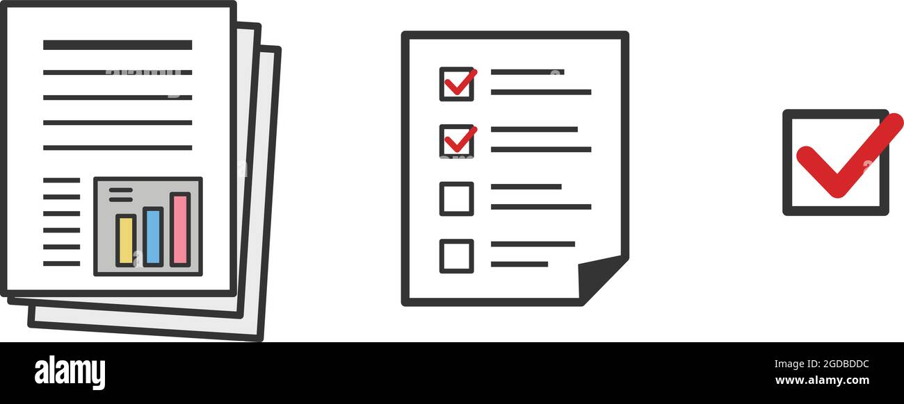 Cartoon illustration of business documents and a checklist form. Vector ...
