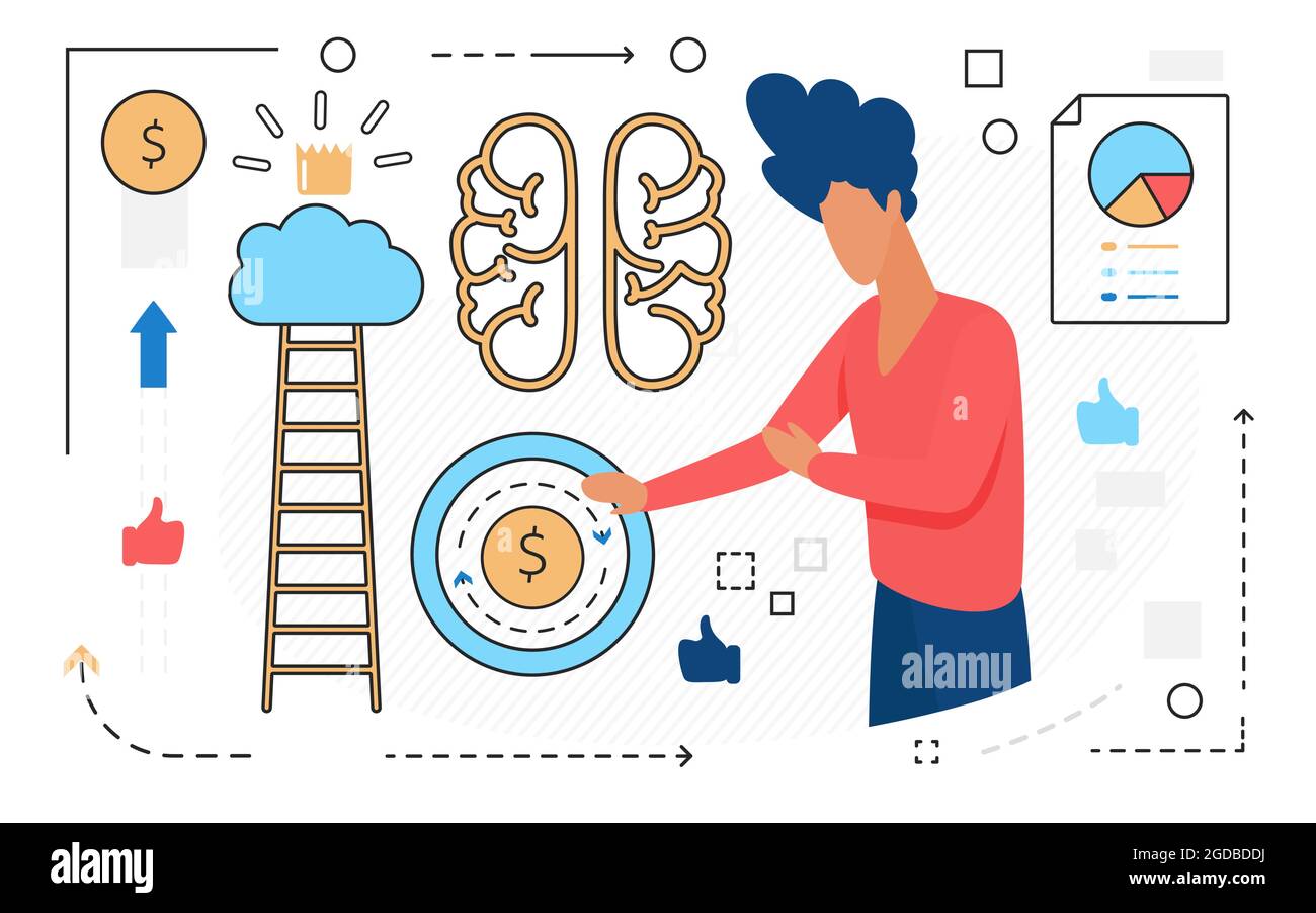 Brainstorm of business people, ladder to financial success, career ...