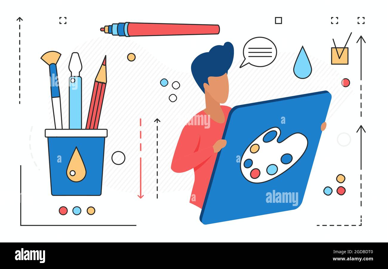 Artist people work on creative art idea project in art studio vector ...