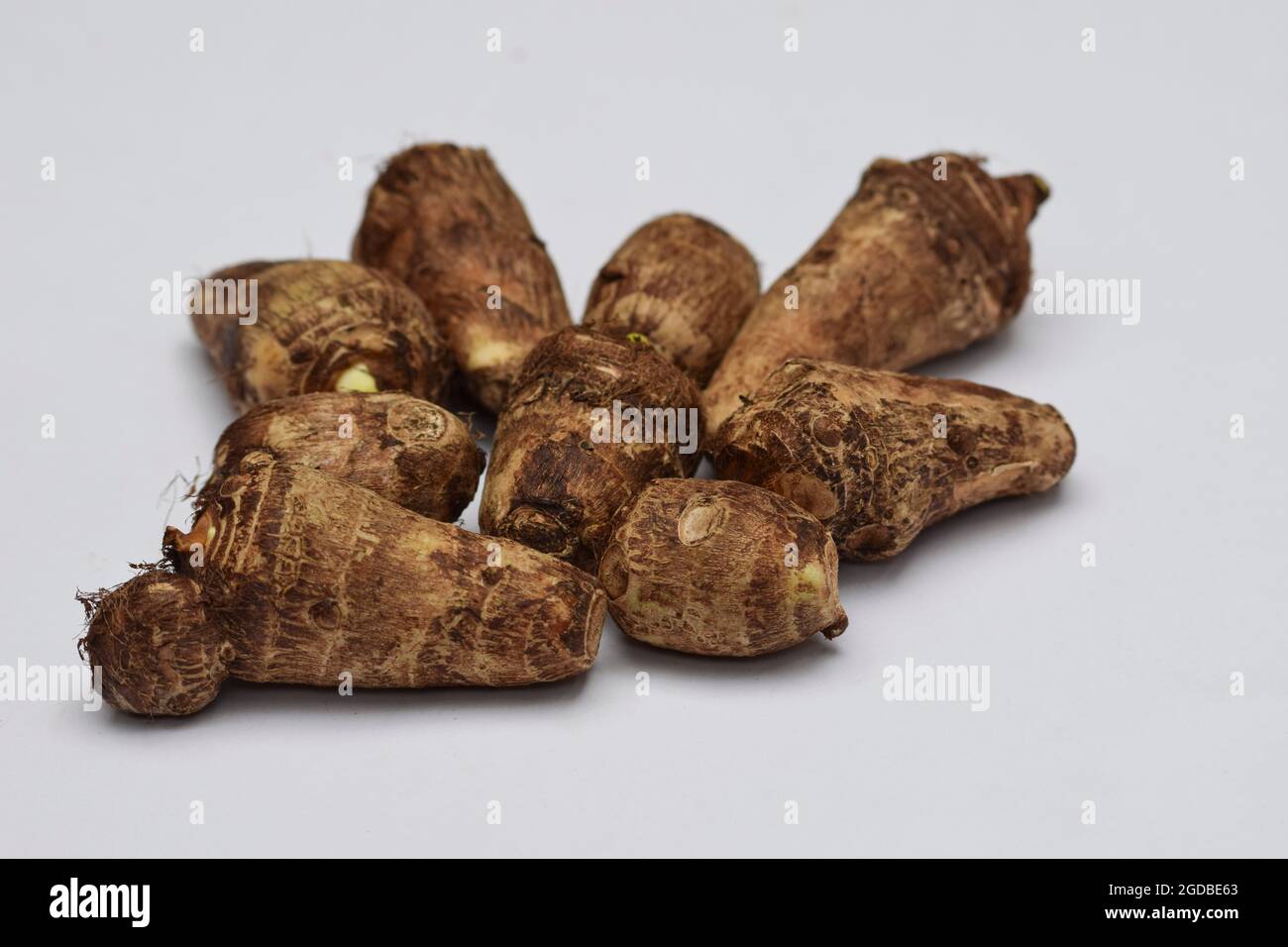 Whole Taro root or Colocasia esculenta raw root vegetable also known as ...