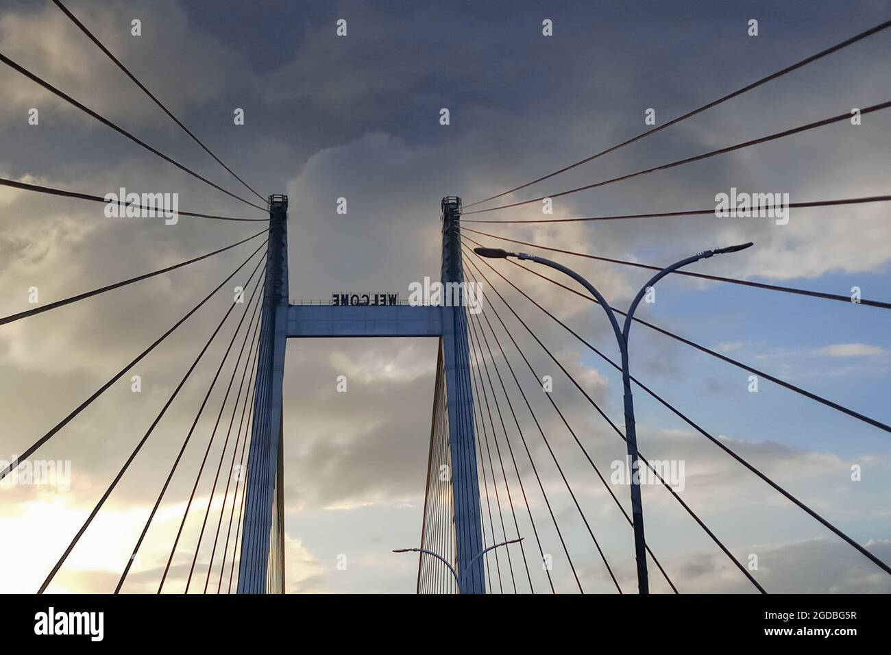 Cables of Vidyasagar Setu (Bridge) over river Ganges, with dramatic sky ...