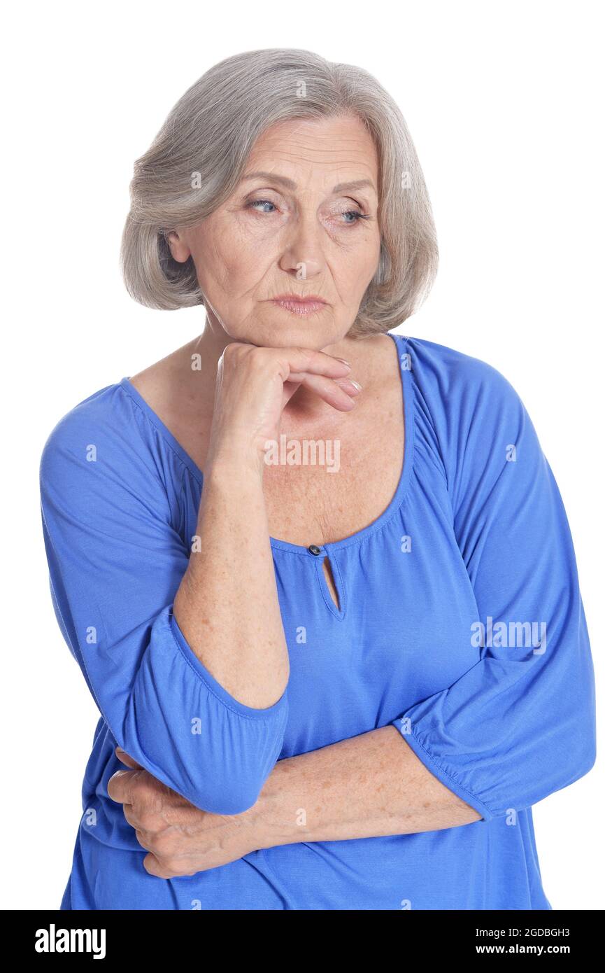 Close up portrait of sad senior woman isolated Stock Photo - Alamy
