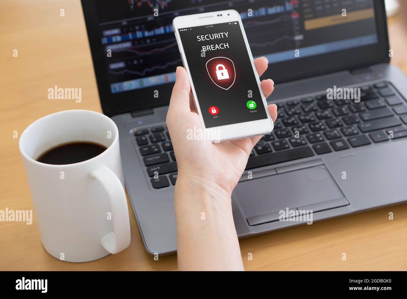 Security breach, smartphone screen, infected by internet virus Stock ...