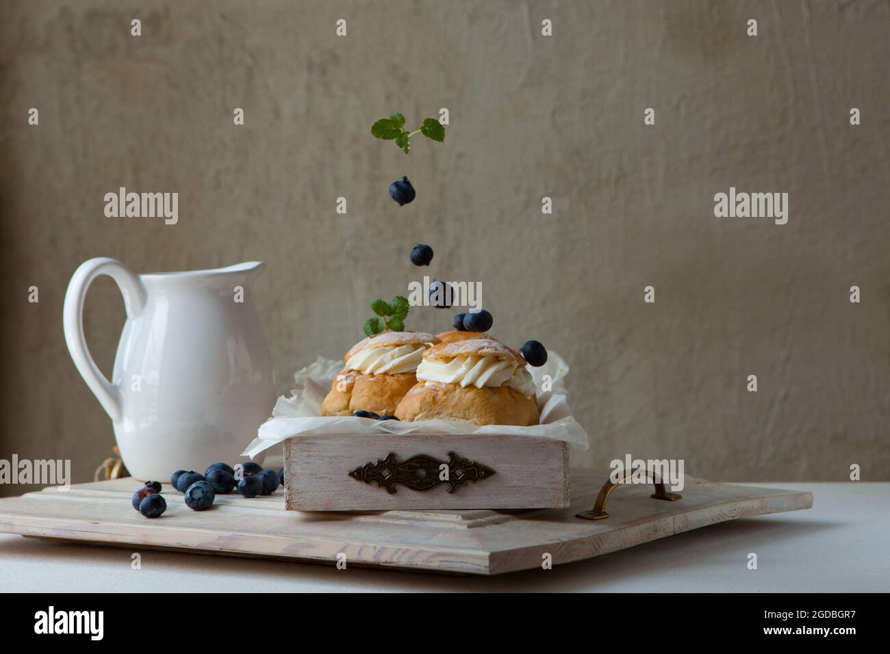 Traditional baked homemade buns on the table for breakfast Baking ...