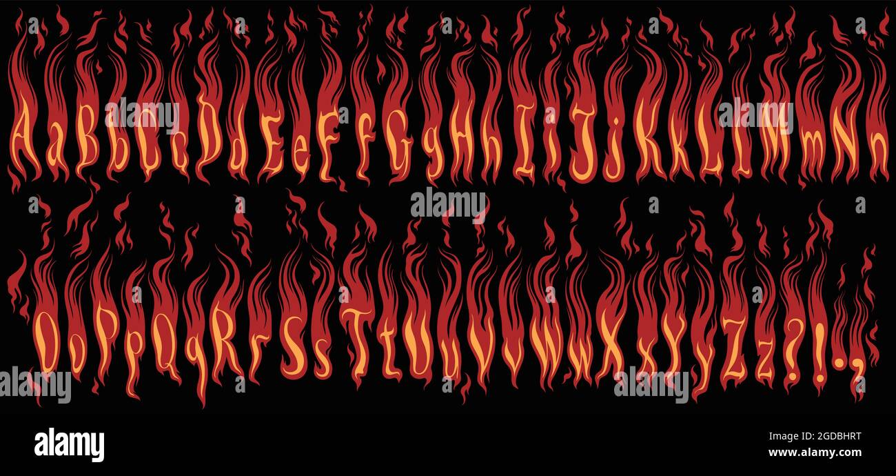 Fiery font. Design set. Editable hand drawn illustration. Vector ...