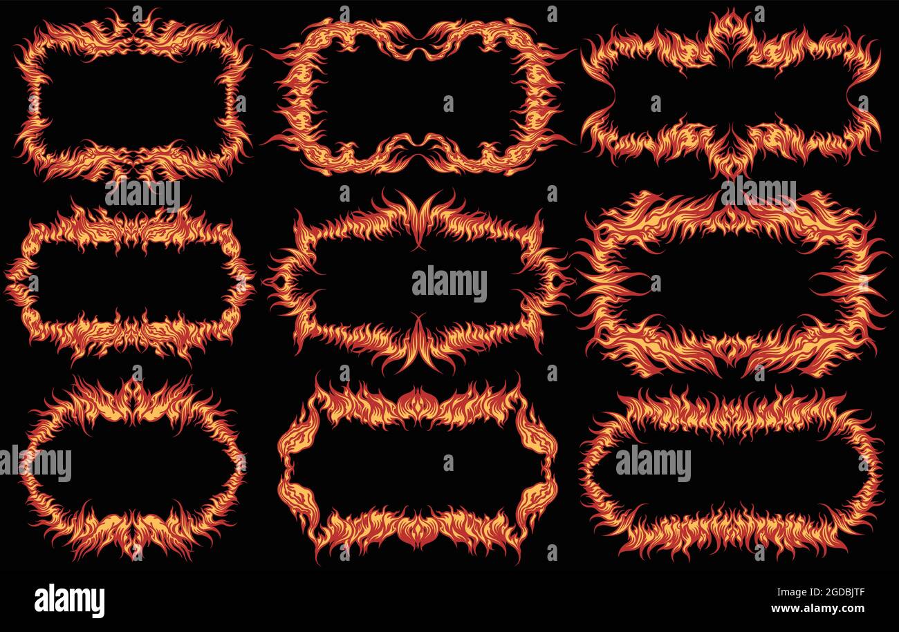 Fiery frames. Design set. Editable hand drawn illustration. Vector ...