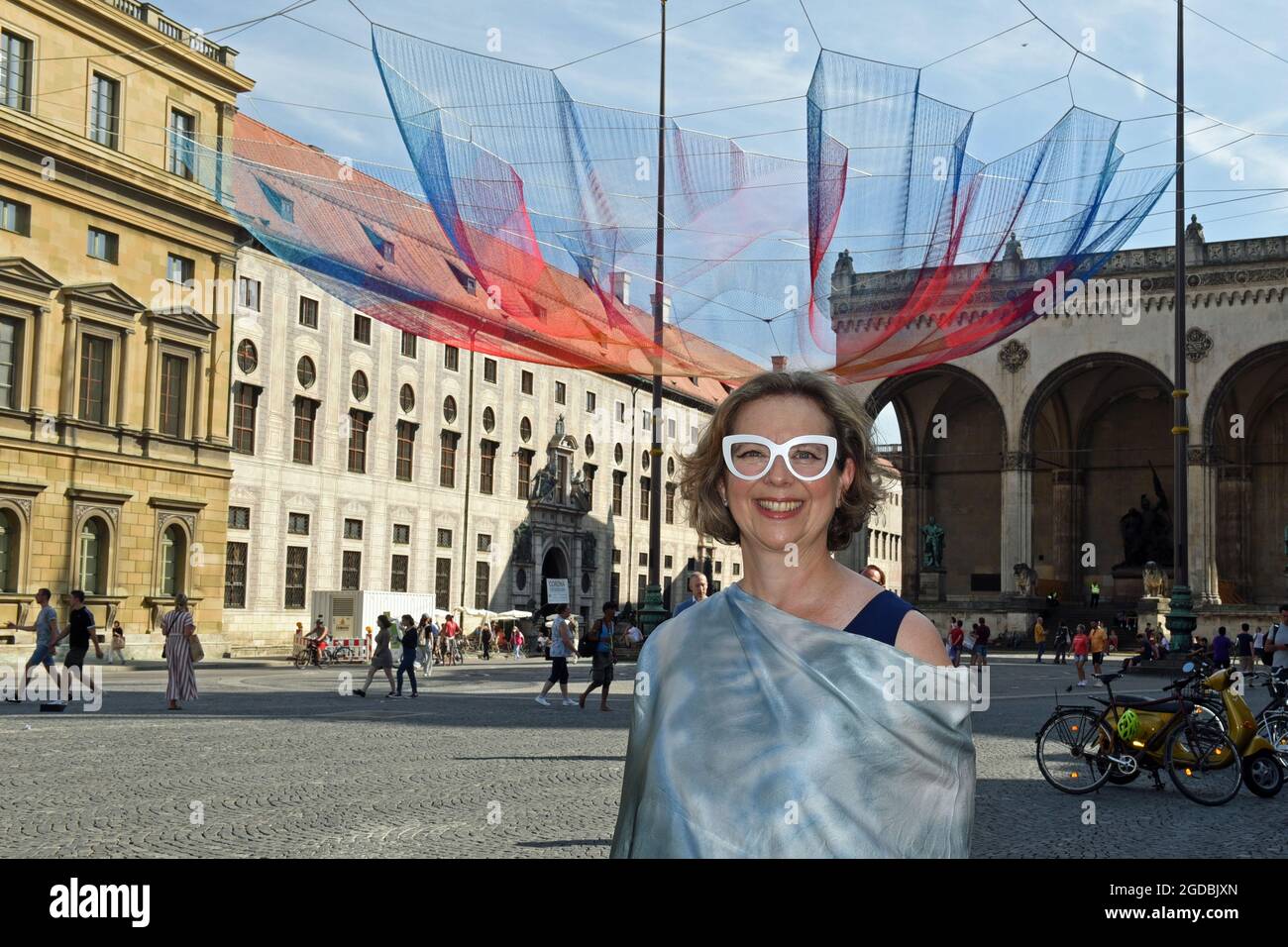 Munich, Germany. 12th Aug, 2021. US artist Janet Echelman stands in ...