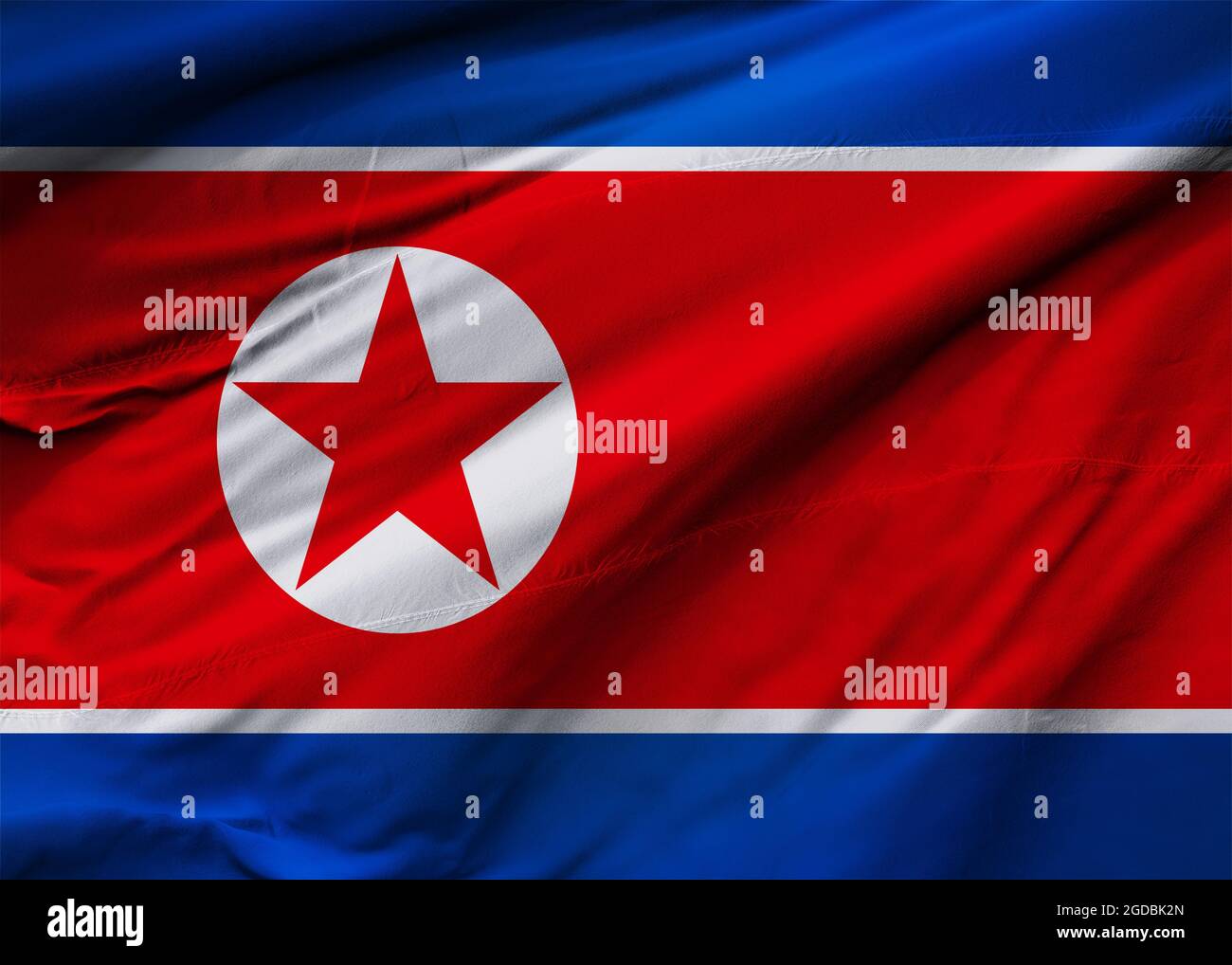 Democratic People's Republic of Korea flag blowing in the wind ...