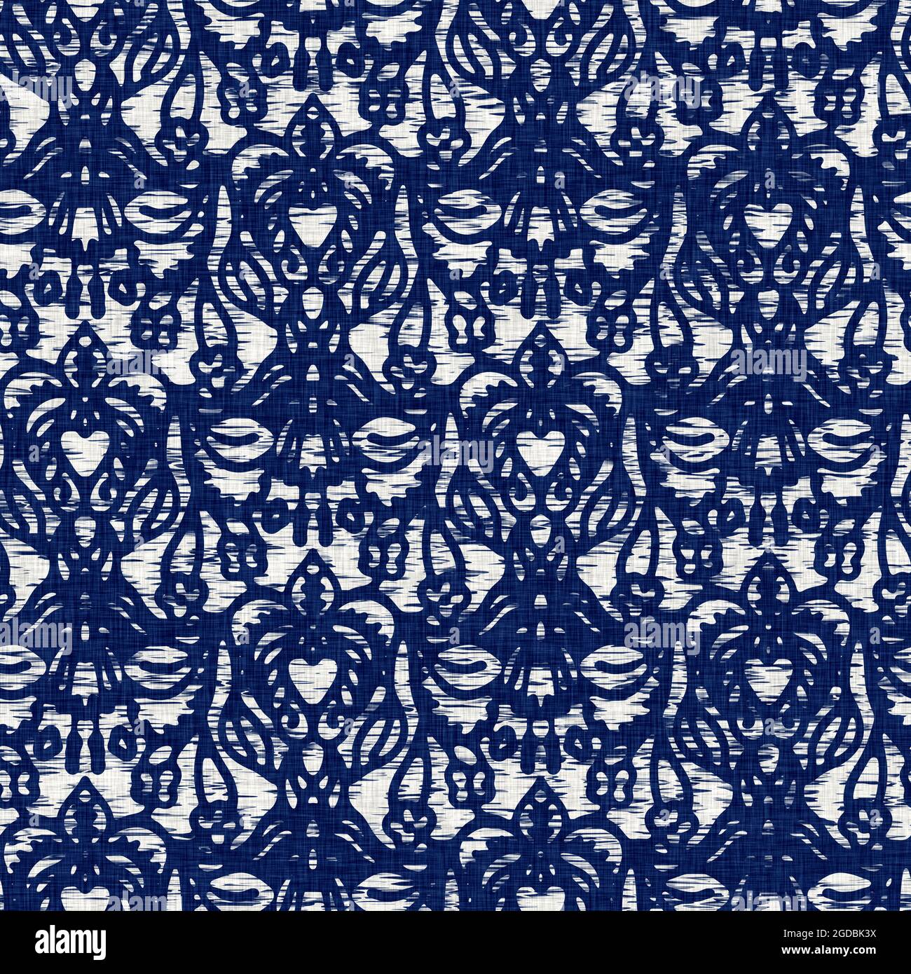 Indigo dyed fabric flower pattern texture. Seamless textile fashion ...