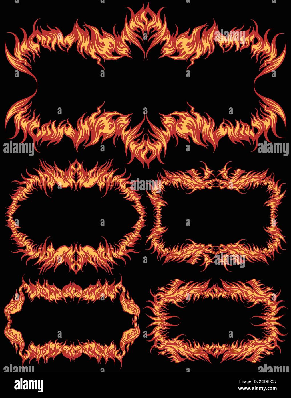 Fiery frames. Design set. Editable hand drawn illustration. Vector ...