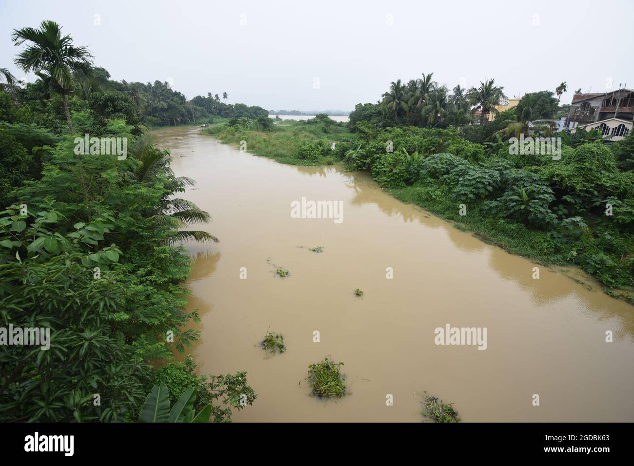 Confluence of the Ganges (river Hooghly) and river Saraswati. Tribeni ...
