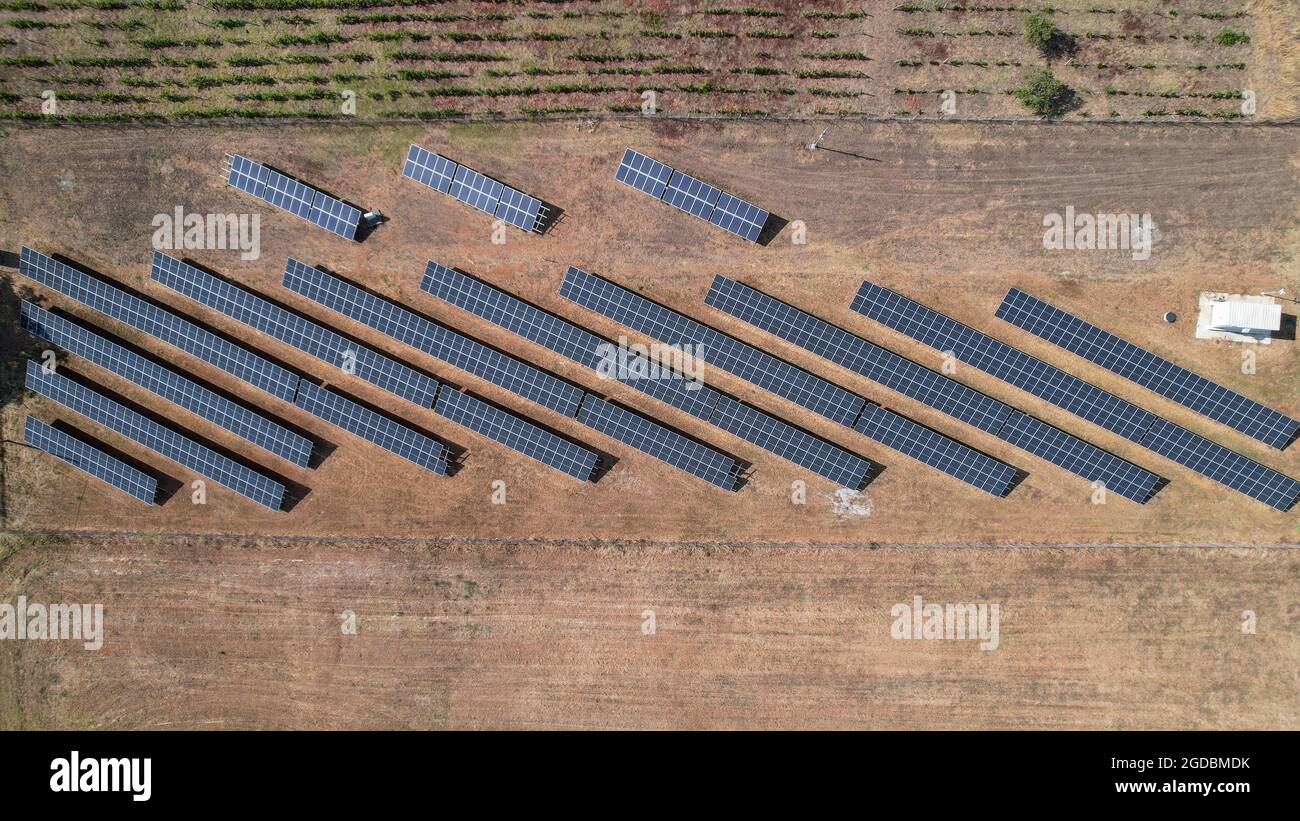 Aerial shot of solar panel parallel lines Stock Photo - Alamy