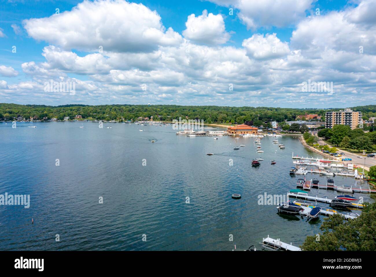 Aerial Shot of a small shoreside town Stock Photo - Alamy