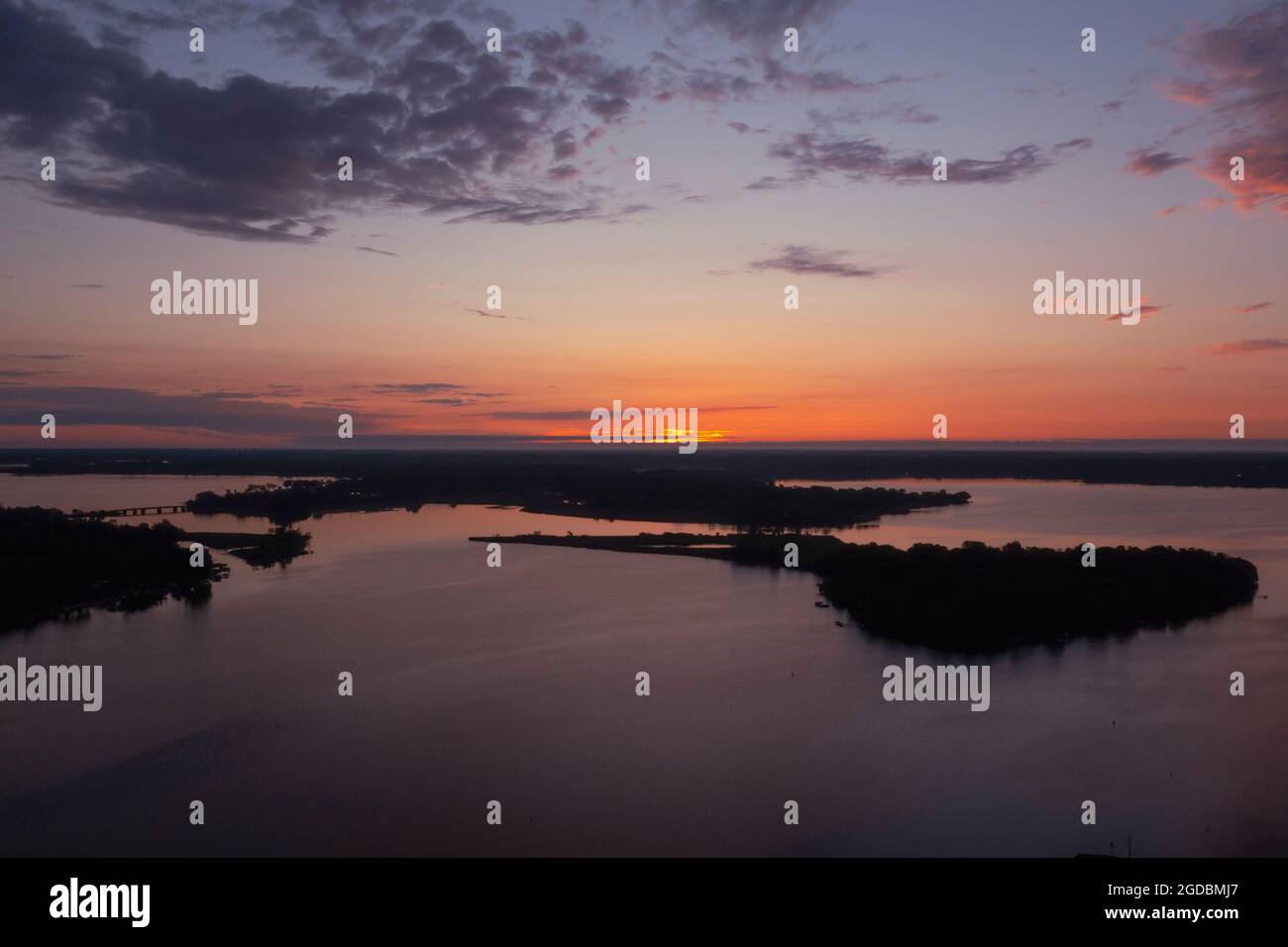 Aerial Photo of a beautiful sunrise over a lake Stock Photo - Alamy