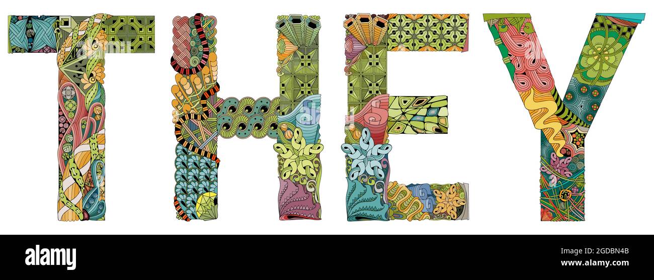 Hand-painted art design. Hand drawn illustration word THEY for t-shirt ...