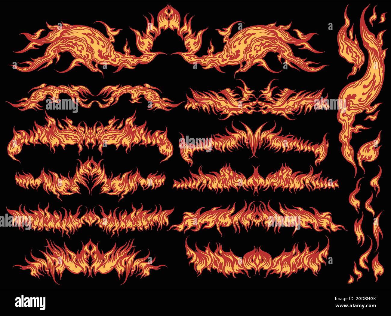 Fiery details. Design set. Editable hand drawn illustration. Vector ...