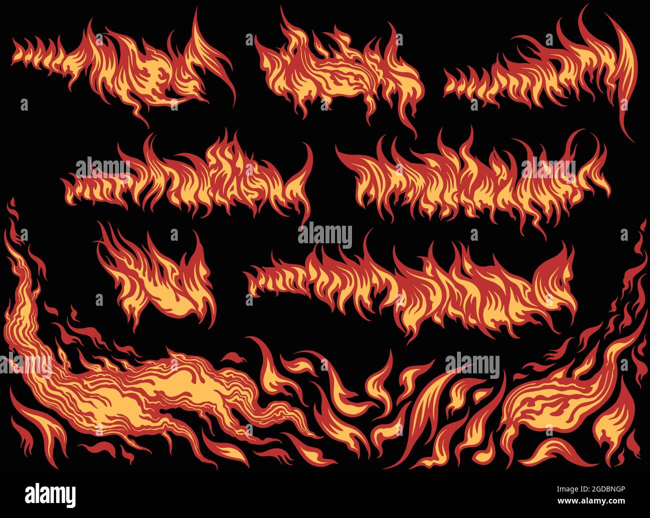 Fiery details. Design set. Editable hand drawn illustration. Vector ...