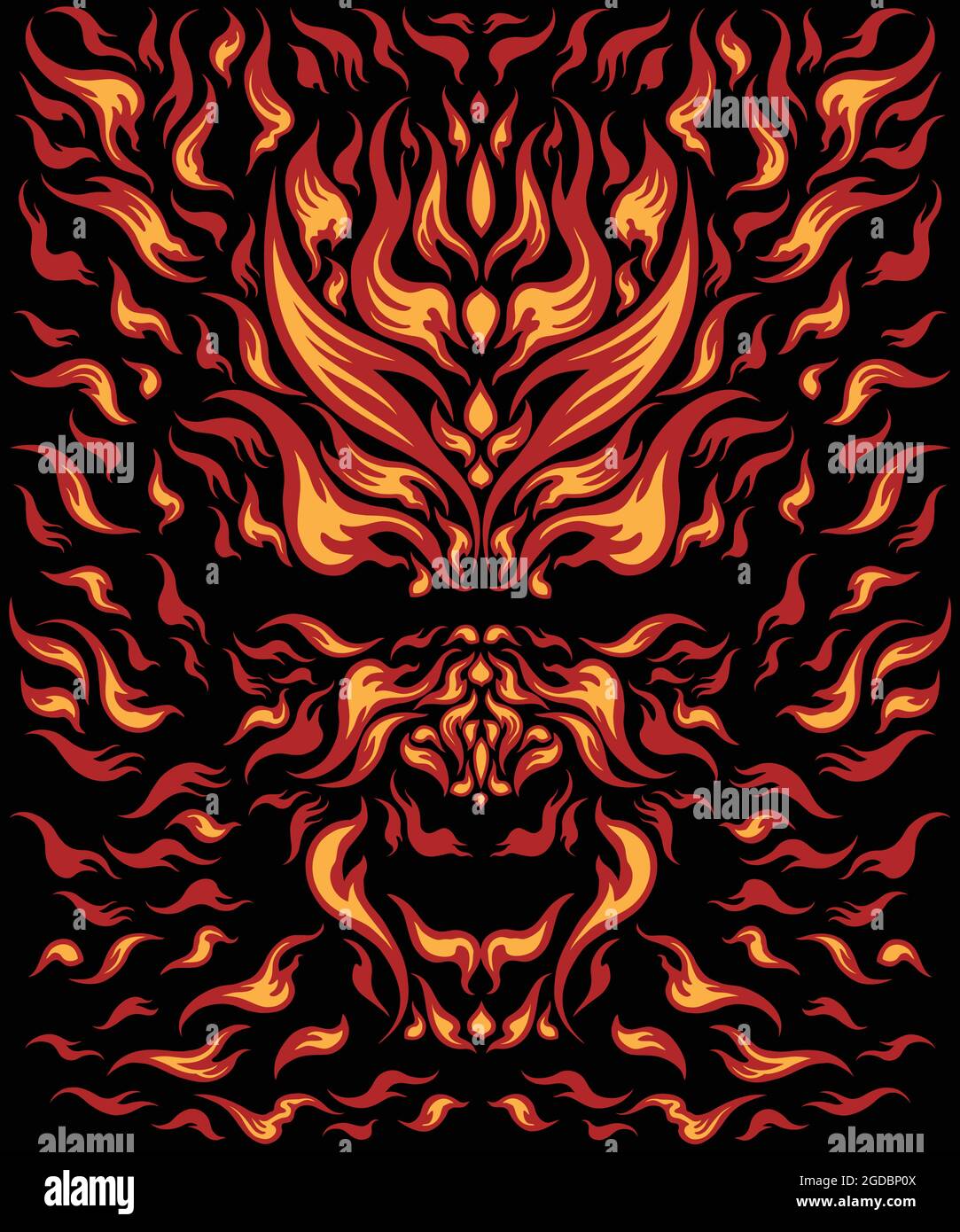 Face of fire. Editable hand drawn illustration. Vector engraving ...