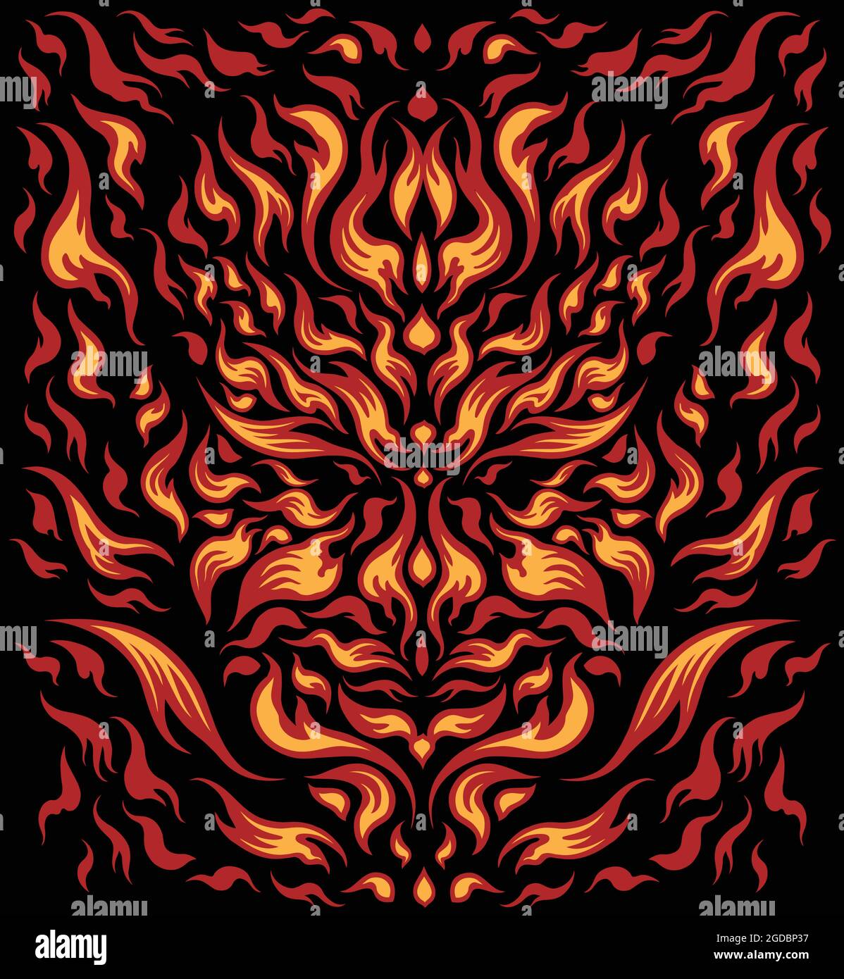 Face of fire. Editable hand drawn illustration. Vector engraving ...