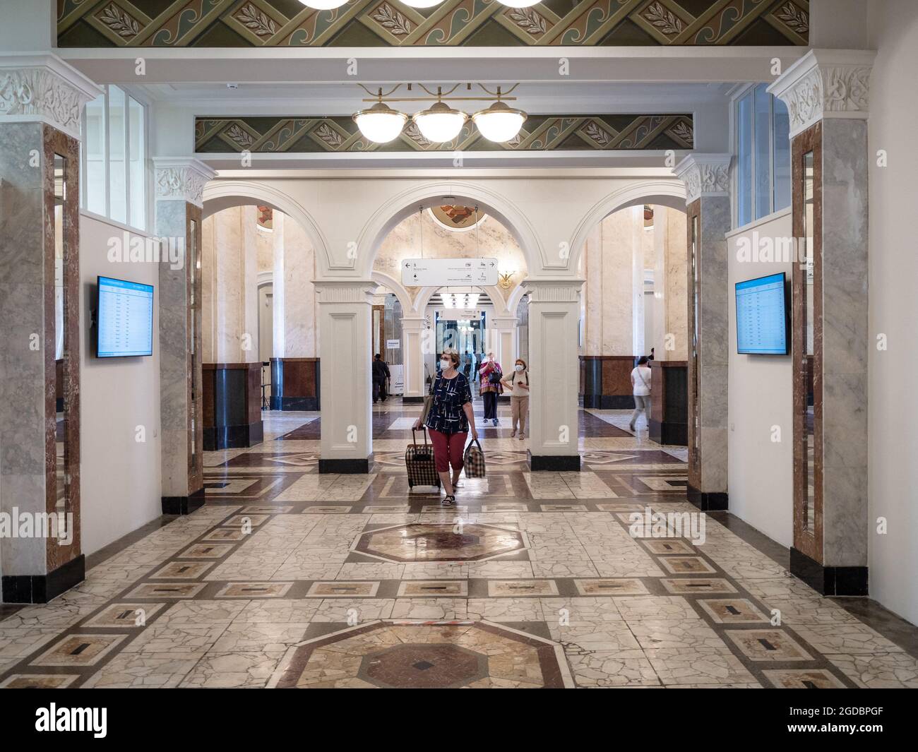 Moscow, Russia - July 19, 2021: passengers inside North River Terminal ...