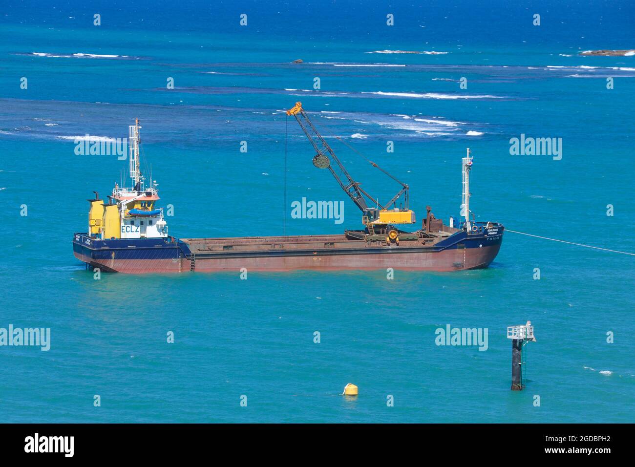 Hopper dredger at sea.Vessel engaged in dredging. Construction Marine ...